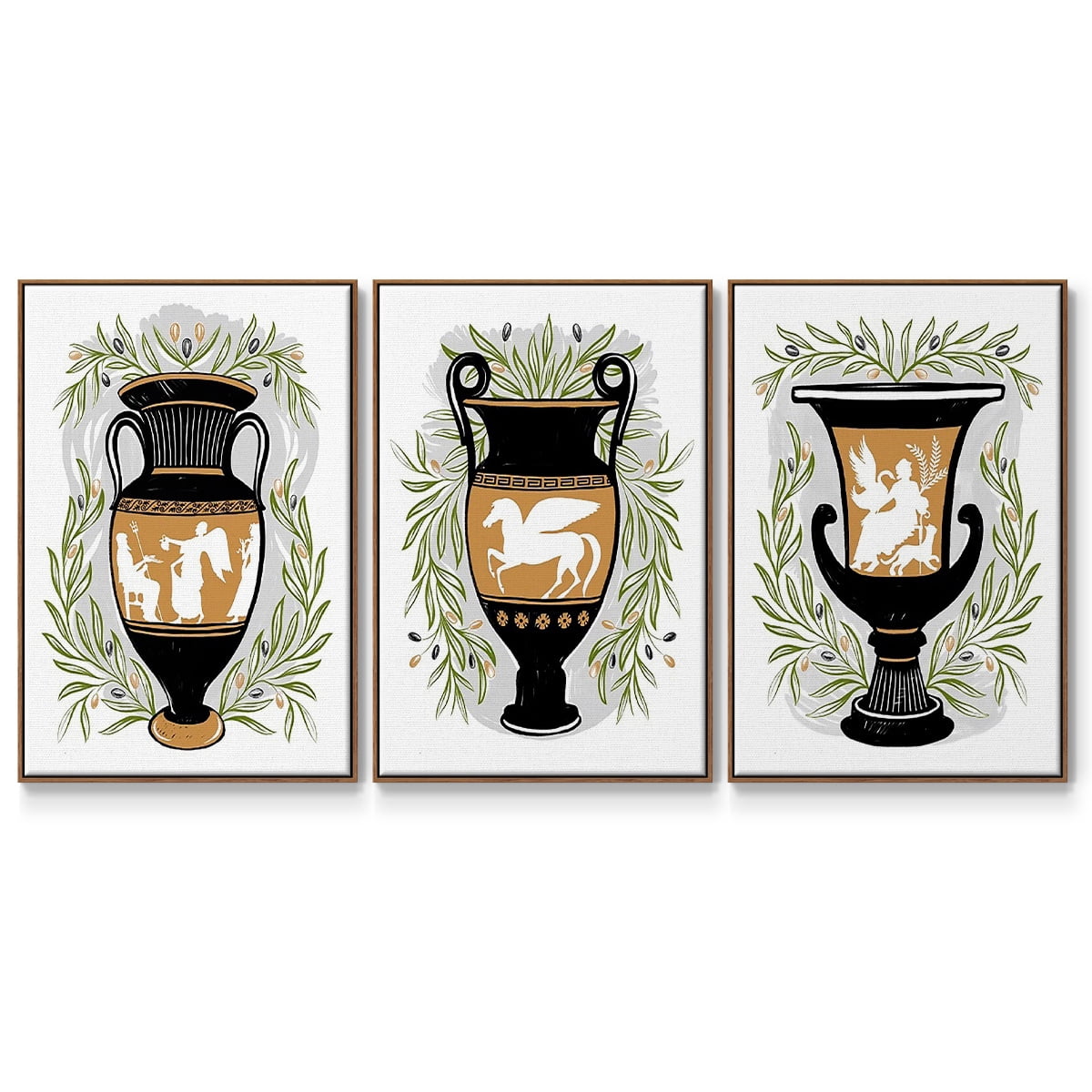 Greek Vases I - Framed Premium Gallery Wrapped Canvas L Frame 3 Piece ...