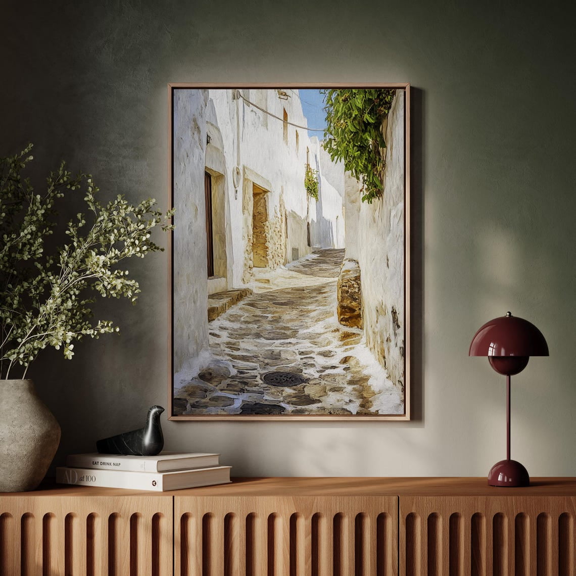 Greek Village Alleyway, Whitewashed Street Scene, Mediterranean, Rustic ...