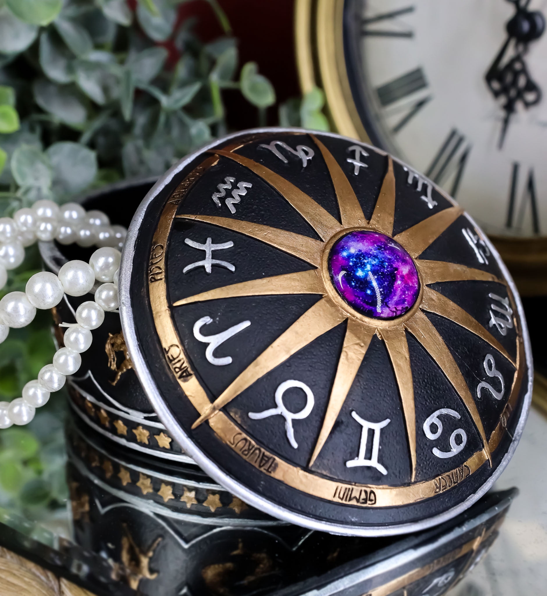 Greek Zodiac Constellations with Sun and Space Gem Lid Decorative ...