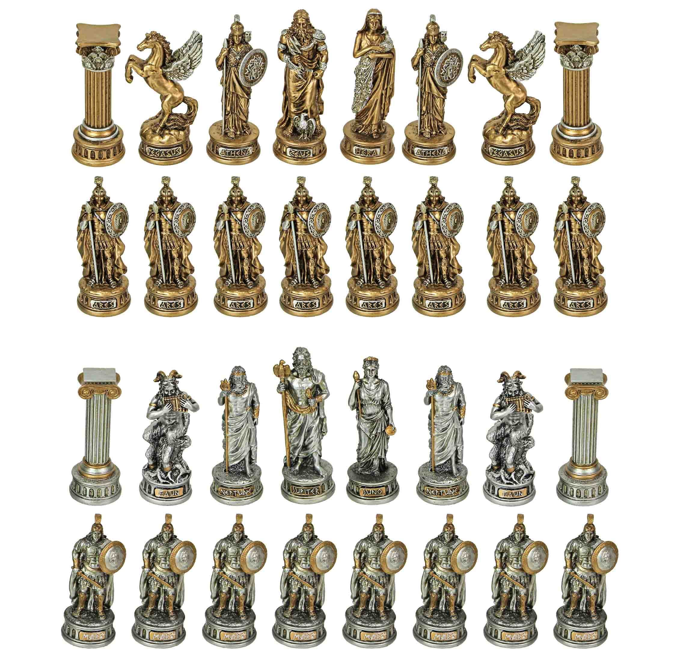 Veronese Design Greek and Roman God 32 Pieces Chess Set Resin Statue Hand Painted Figurine ...