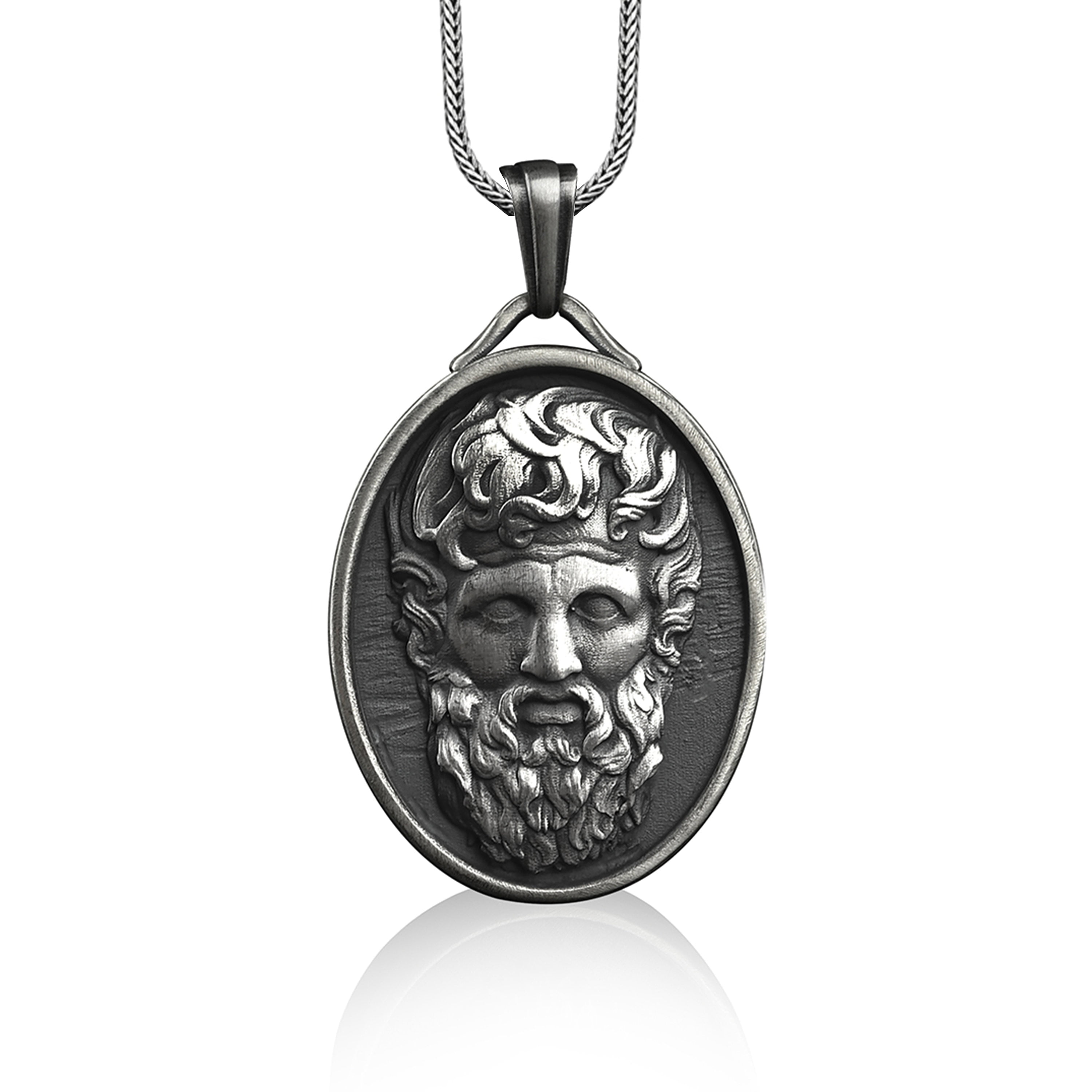 Greek god poseidon pendant necklace in silver, Personalized greek ...