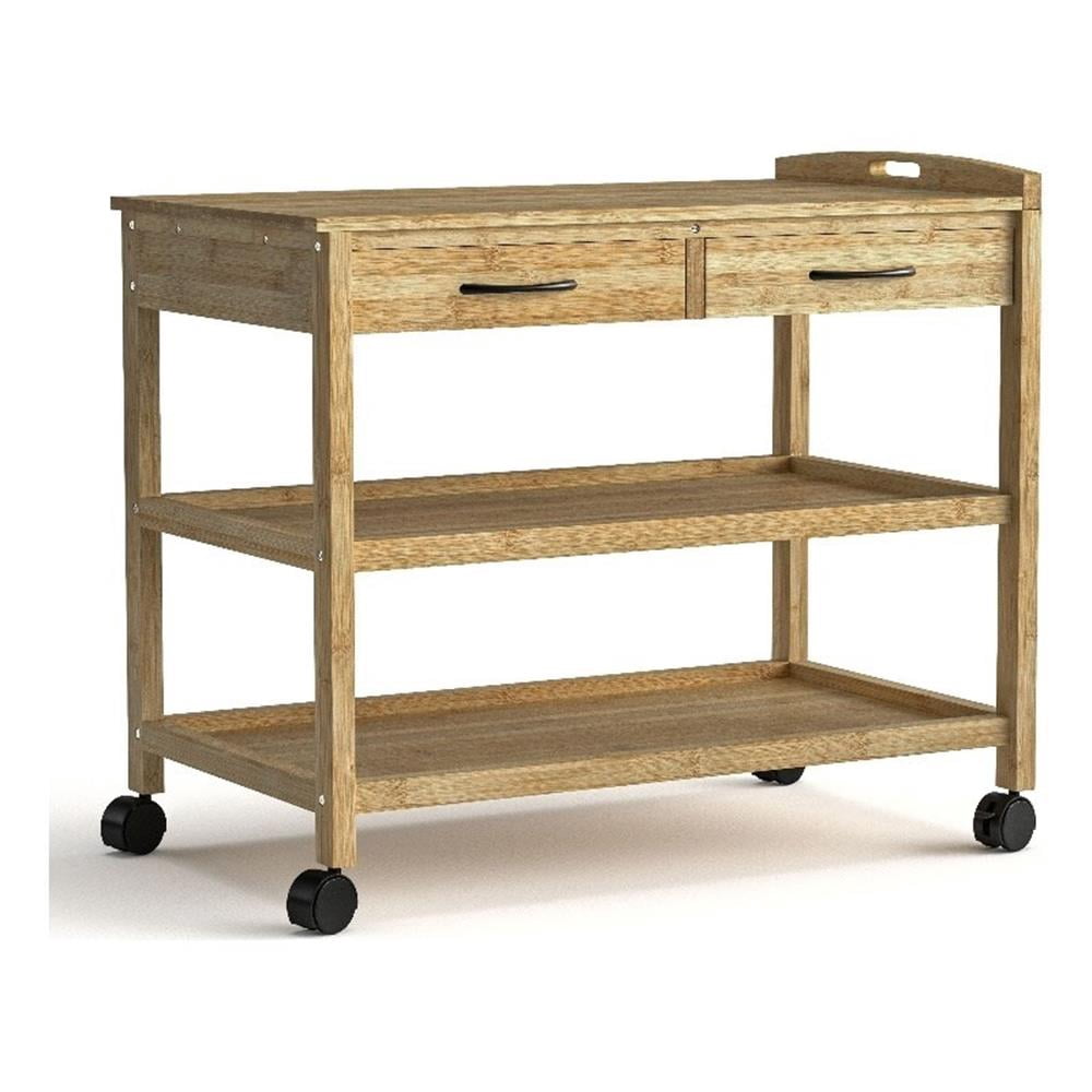 Greemotion Dohna Bamboo 2-Shelf Kitchen Cart with 2-Drawer in Natural ...