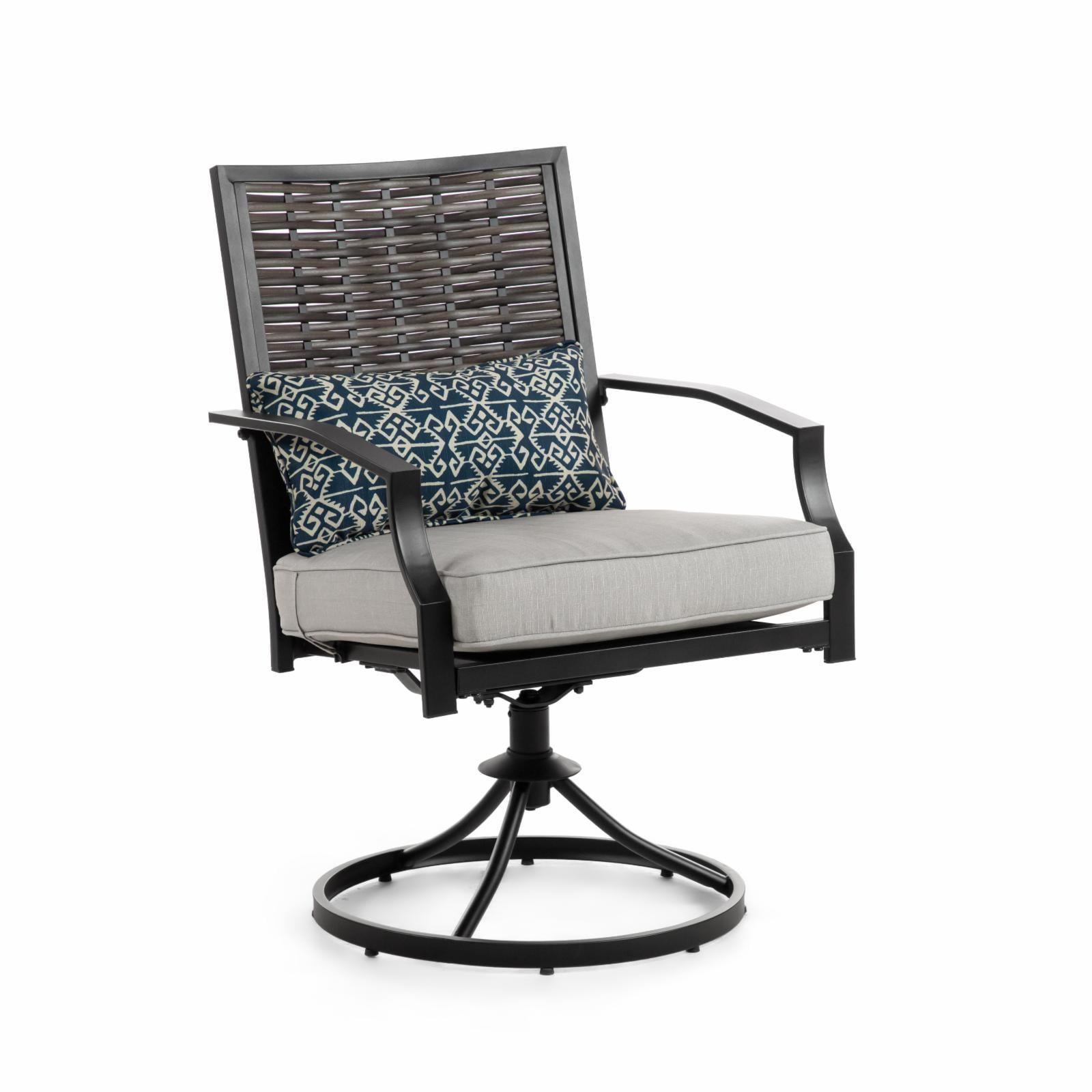greemotion Outdoor Swivel Dining Chairs, Black Metal, Wicker Backrest ...