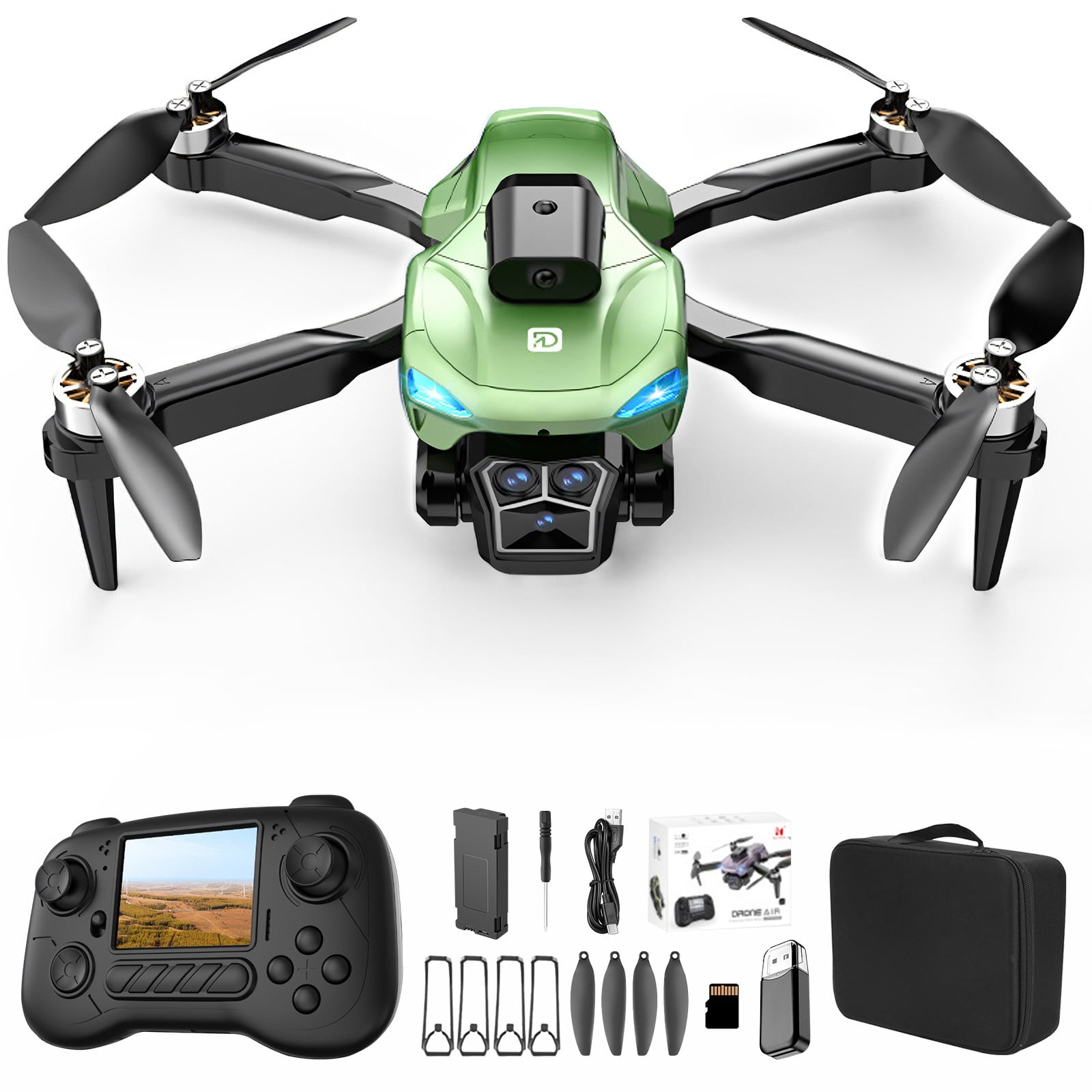 Green 1080P Camera Drone With Screen Remote Control Brushless Motor And ...