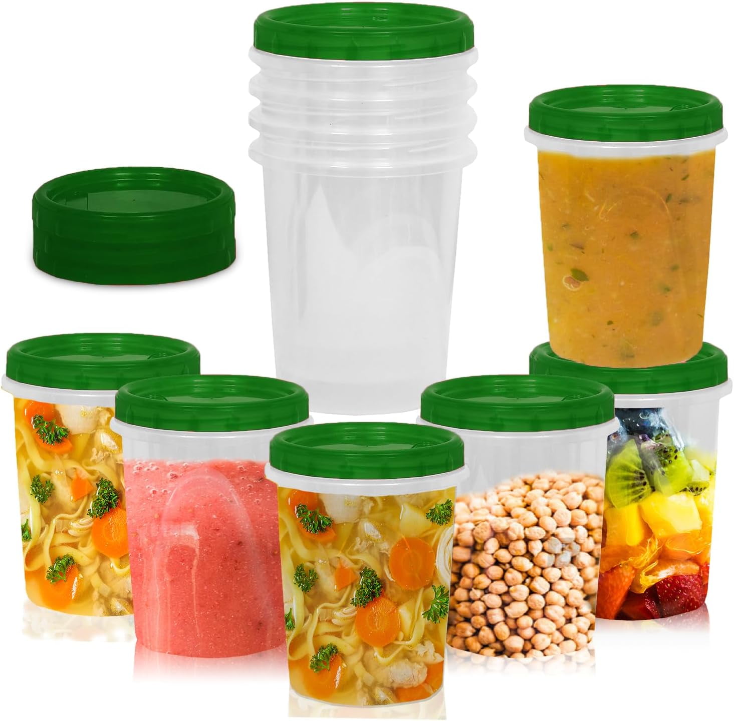 [Green - 12 Pk] Airtight Deli Containers with Lids Twist Lock Top Clear ...