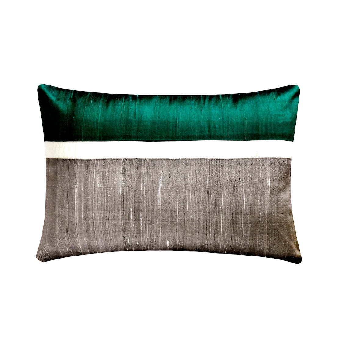 Green 12"x26" (30x65 cm) Lumbar Pillow Cover, Silk Color Blocking ...