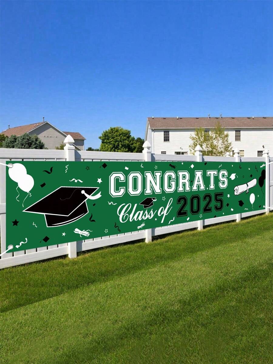 Green 1Pc Graduation Theme Banner,Polyester Hanging Banner,Class Of ...