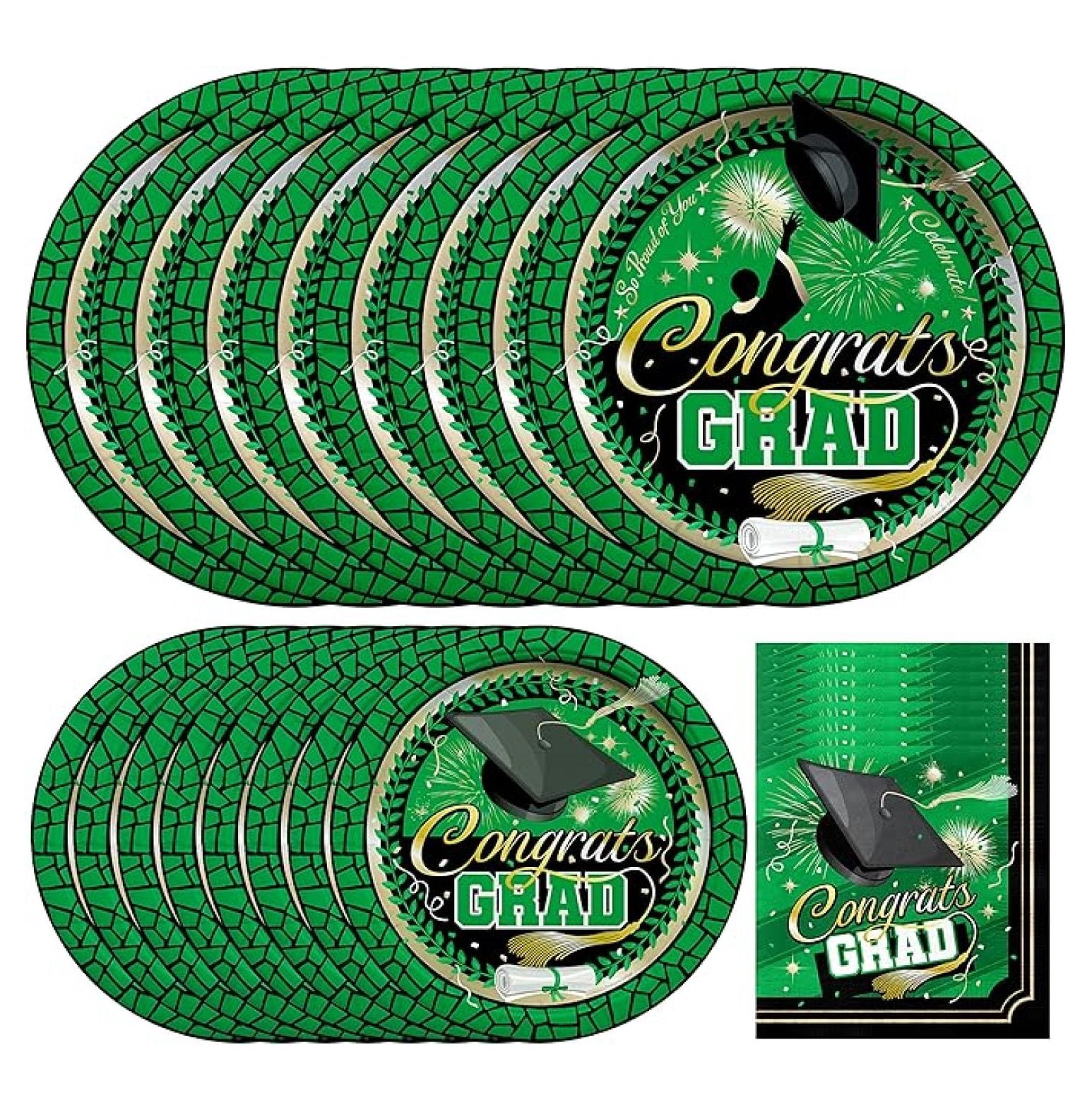 Green 2026 Graduation Decorations - Serves 24 Guests - Dinnerware ...