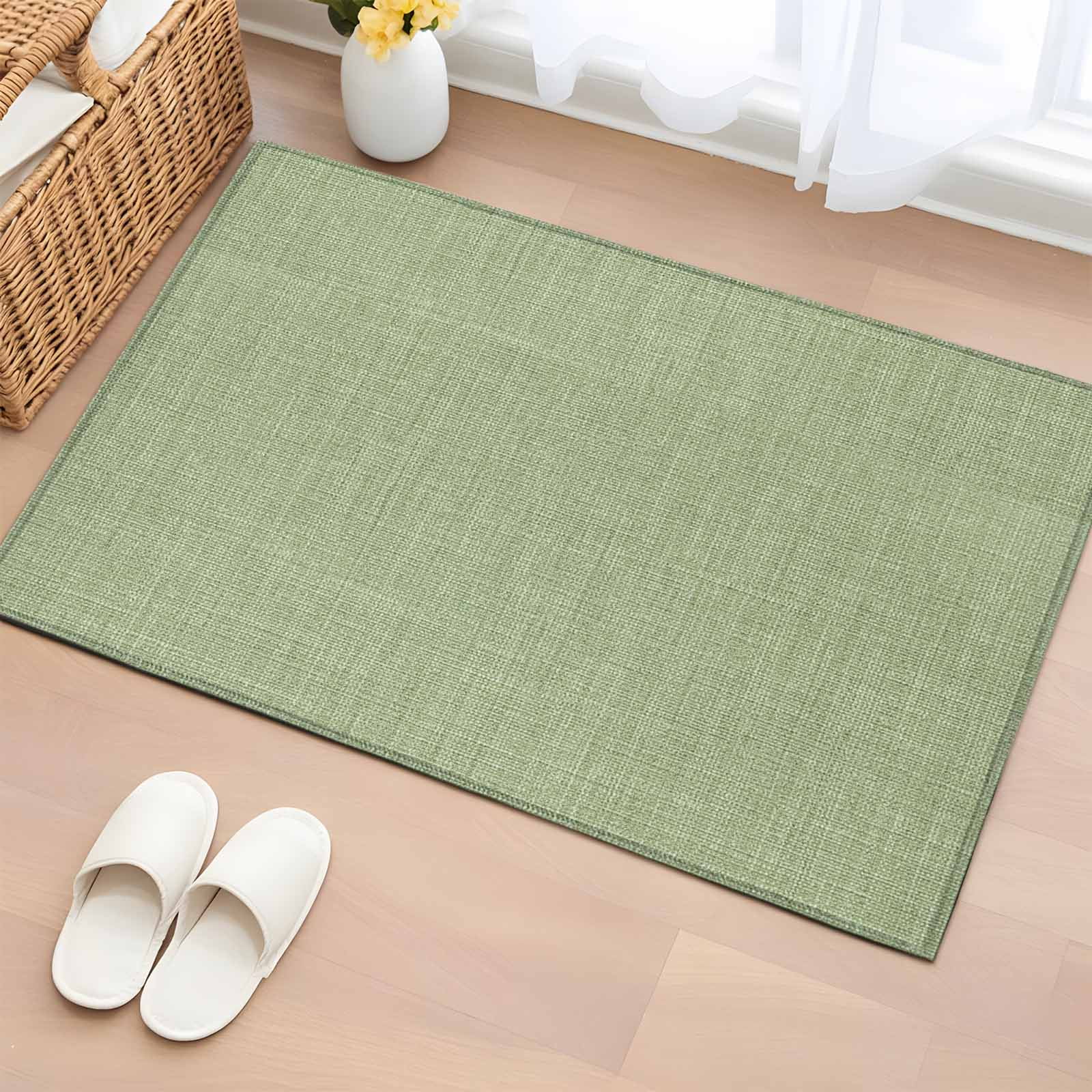 Green 2x3 Door Mat Rug, Farmhouse Burlap Solid Green Color Modern Linen ...