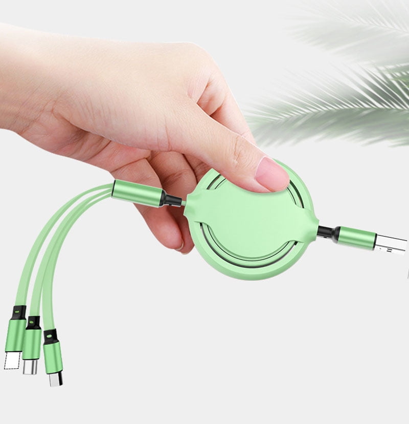 Green 3 In 1 Fast Charging USB Data Cable 3A Type C 1.1m Data Line For ...