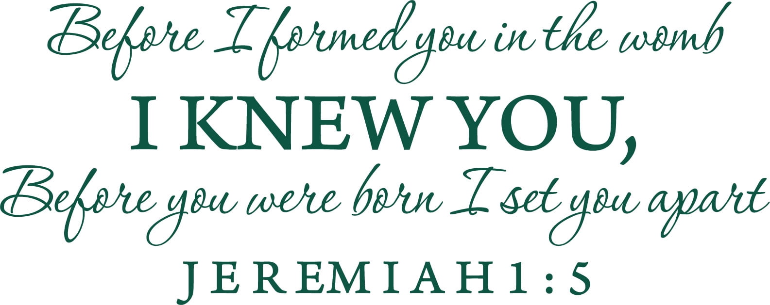 Green 30" x 12" Decaltor Before I formed you in the womb Jeremiah 1:5 ...