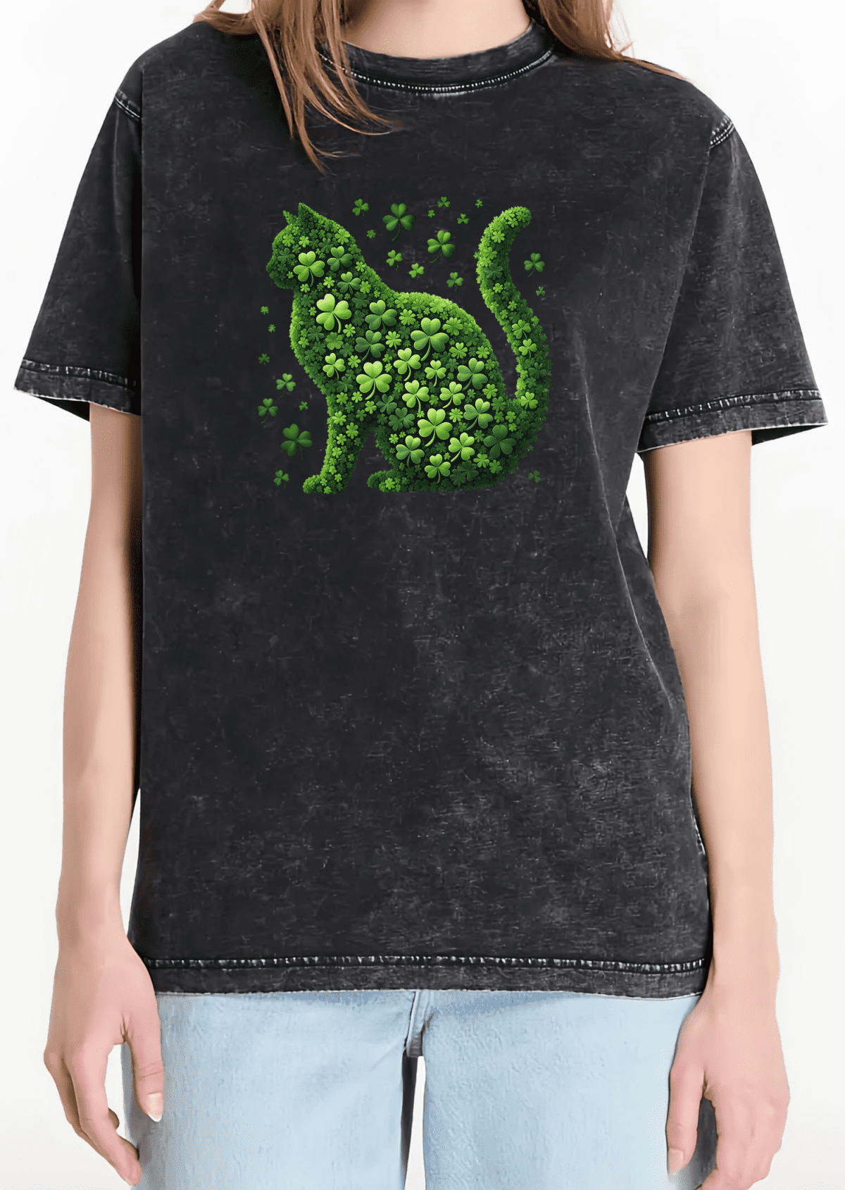 Green 3D Clover Cat Print Tshirt St Patricks Day Graphic Tees Unique ...