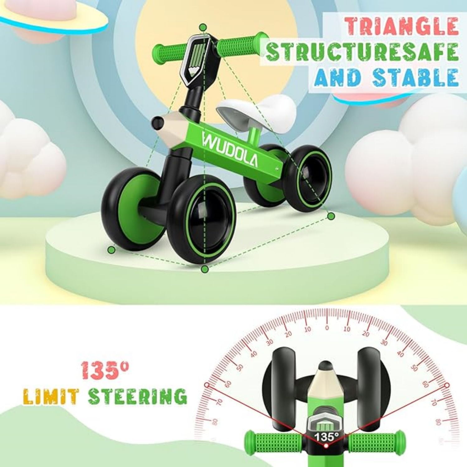 Green 4-Wheel Balance Bike with CloudComfort Seat - Ultimate Starter ...