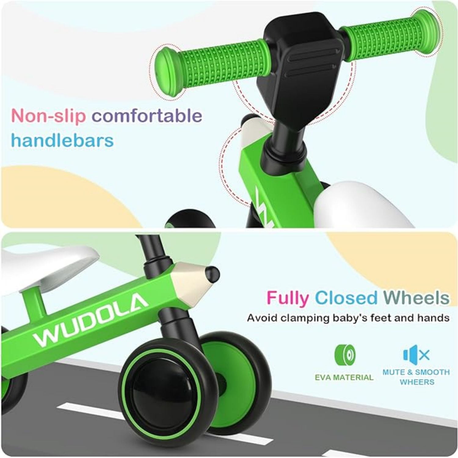 Green 4-Wheel Pencil Balance Bike - Ultra-Stable First Bike for ...