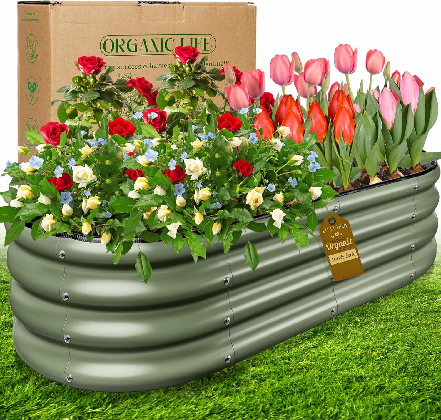 Green 4x2x0.9ft Raised Garden Bed, Deep Metal Garden Bed, Large ...
