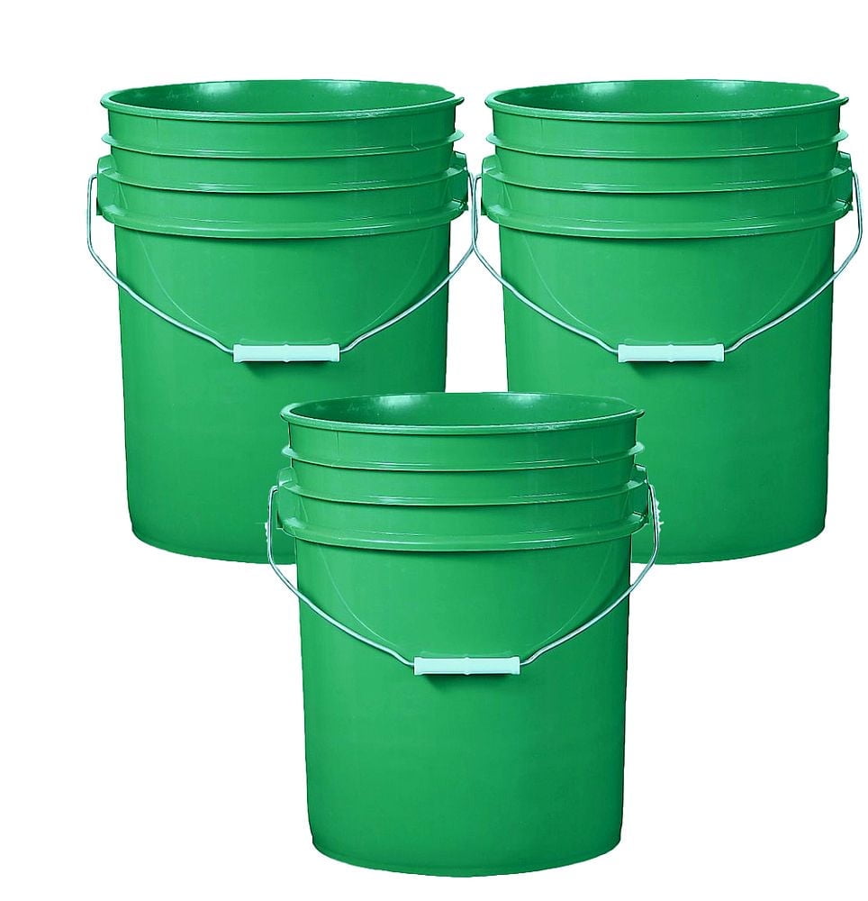 Green 5 Gallon Heavy Duty Plastic Buckets 3-Pack | 90 Mil Food Grade ...