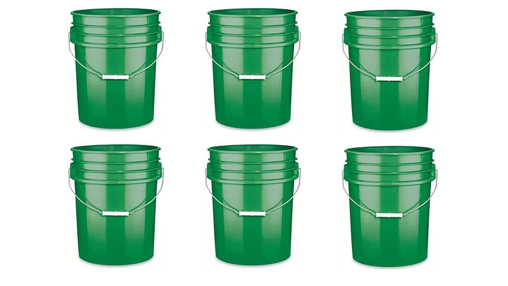 Green 5 Gallon Heavy Duty Plastic Buckets 6-Pack | 90 Mil Food Grade ...