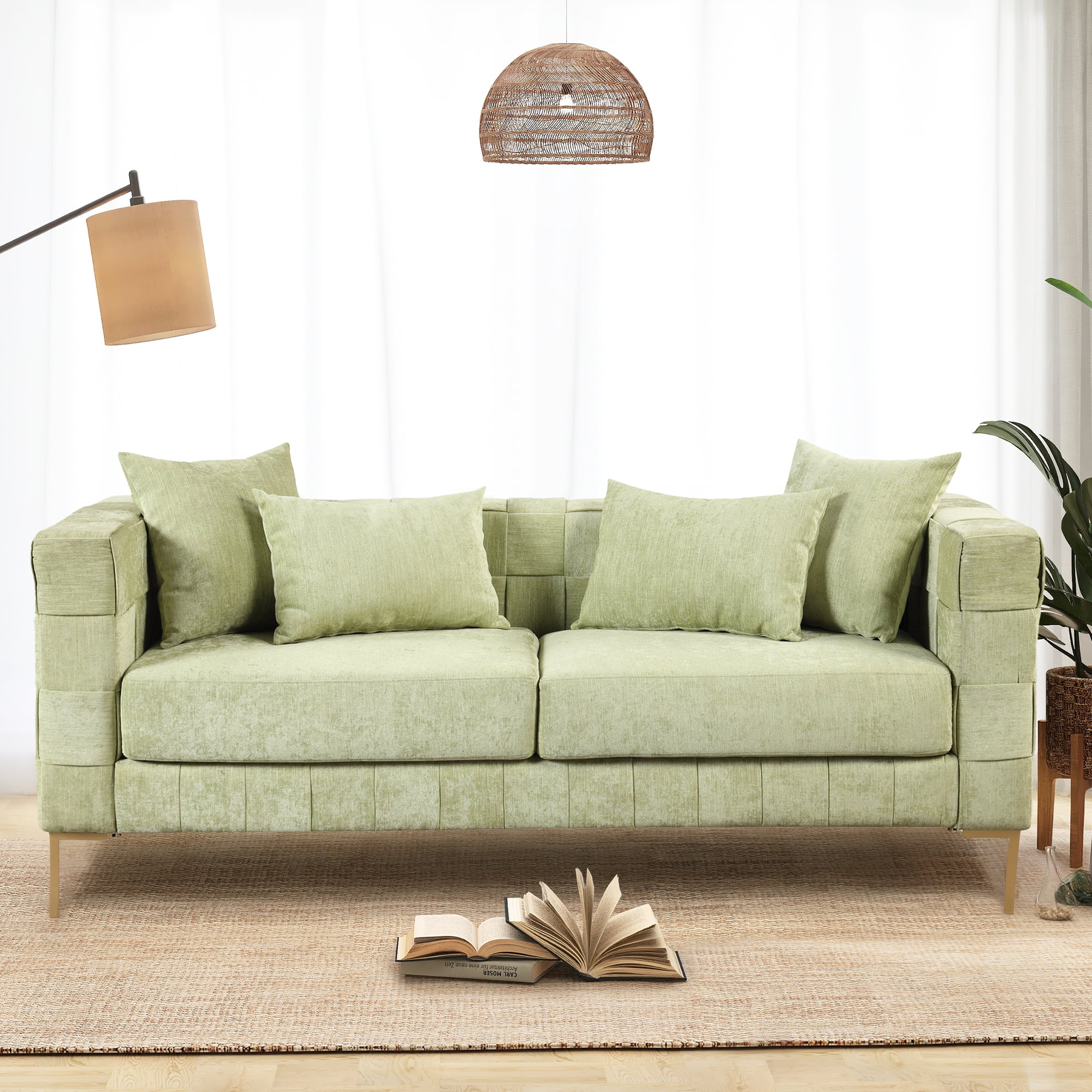 Atumon 80.5"L 3-Seat Sofa, Green Chenille Upholstery with Cushions and ...