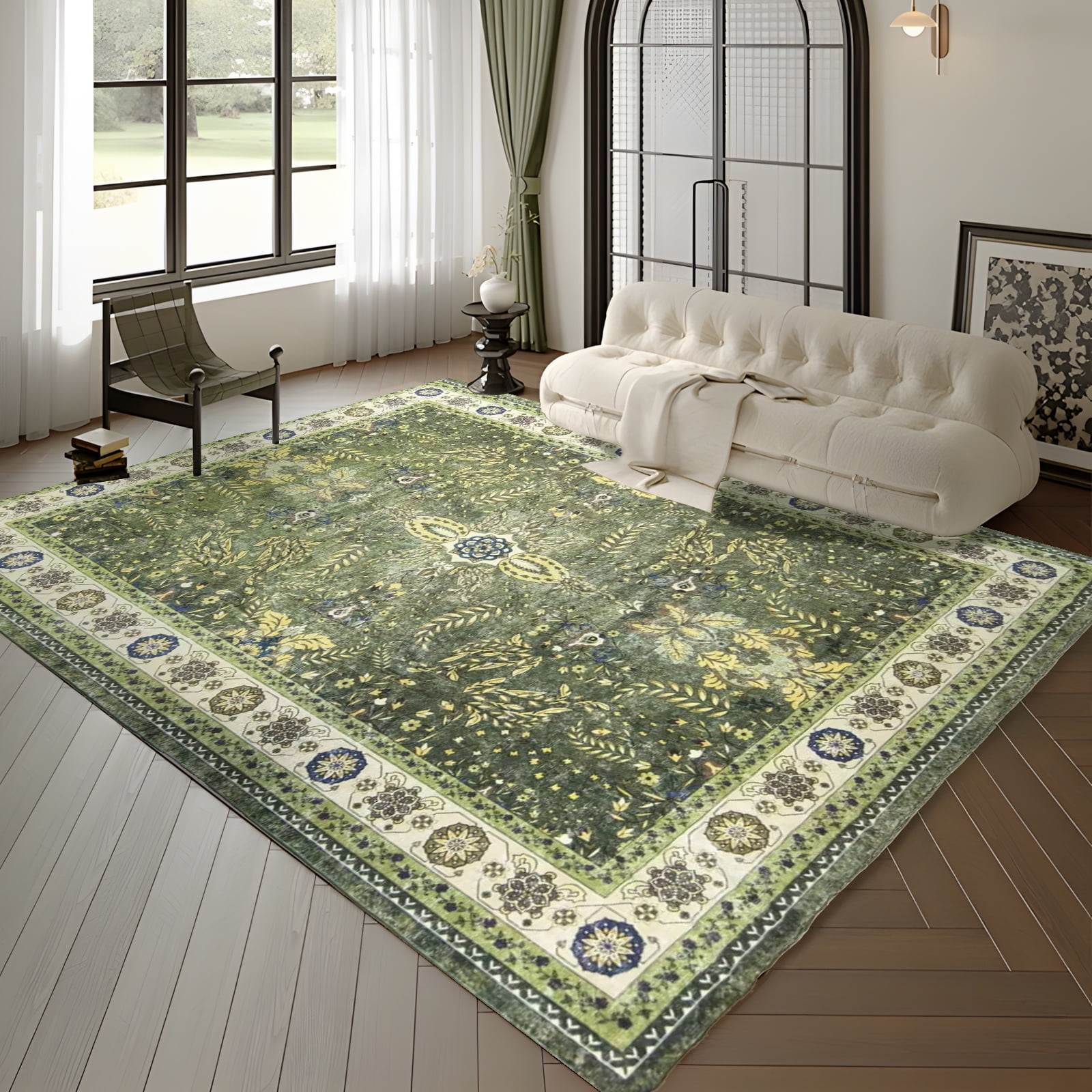 Green 9x12 Rugs for Living Room,Oriental Machine Washable Area Dining ...
