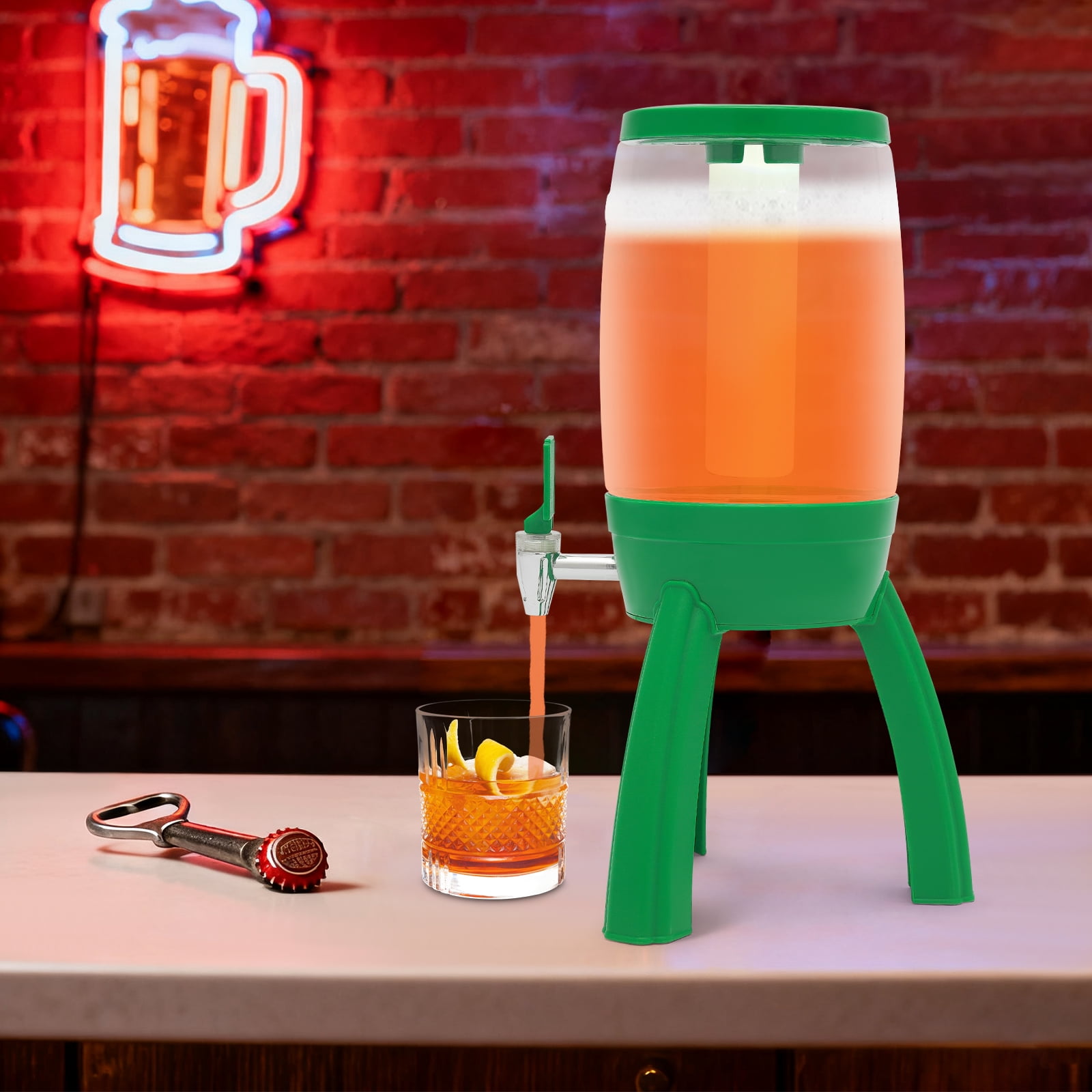 Green ABS/PET 3 Liter Three-Legged Beer Keg With Faucet Led Icicle Beer ...