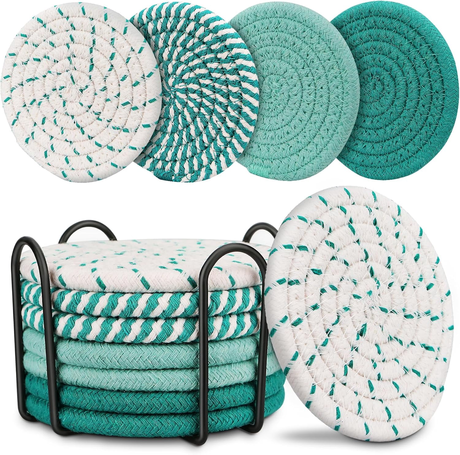 Green Absorbent Drink Coasters Set of 8, Tabletop Protection Cup ...