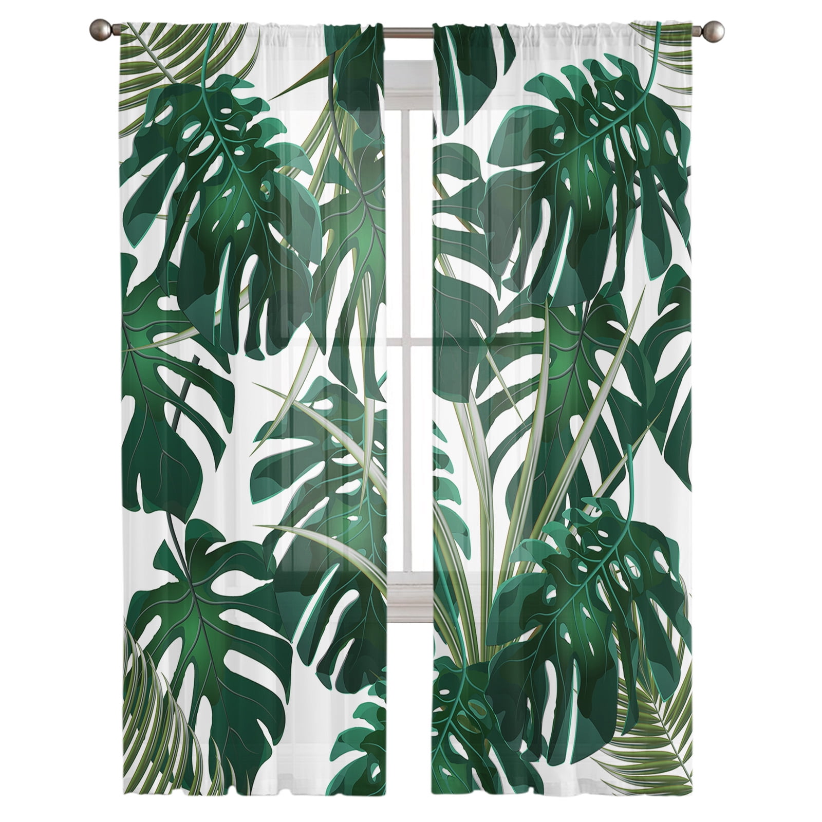 Green Abstract Bamboo Forest Sheer Curtain for Living Room Bedroom ...