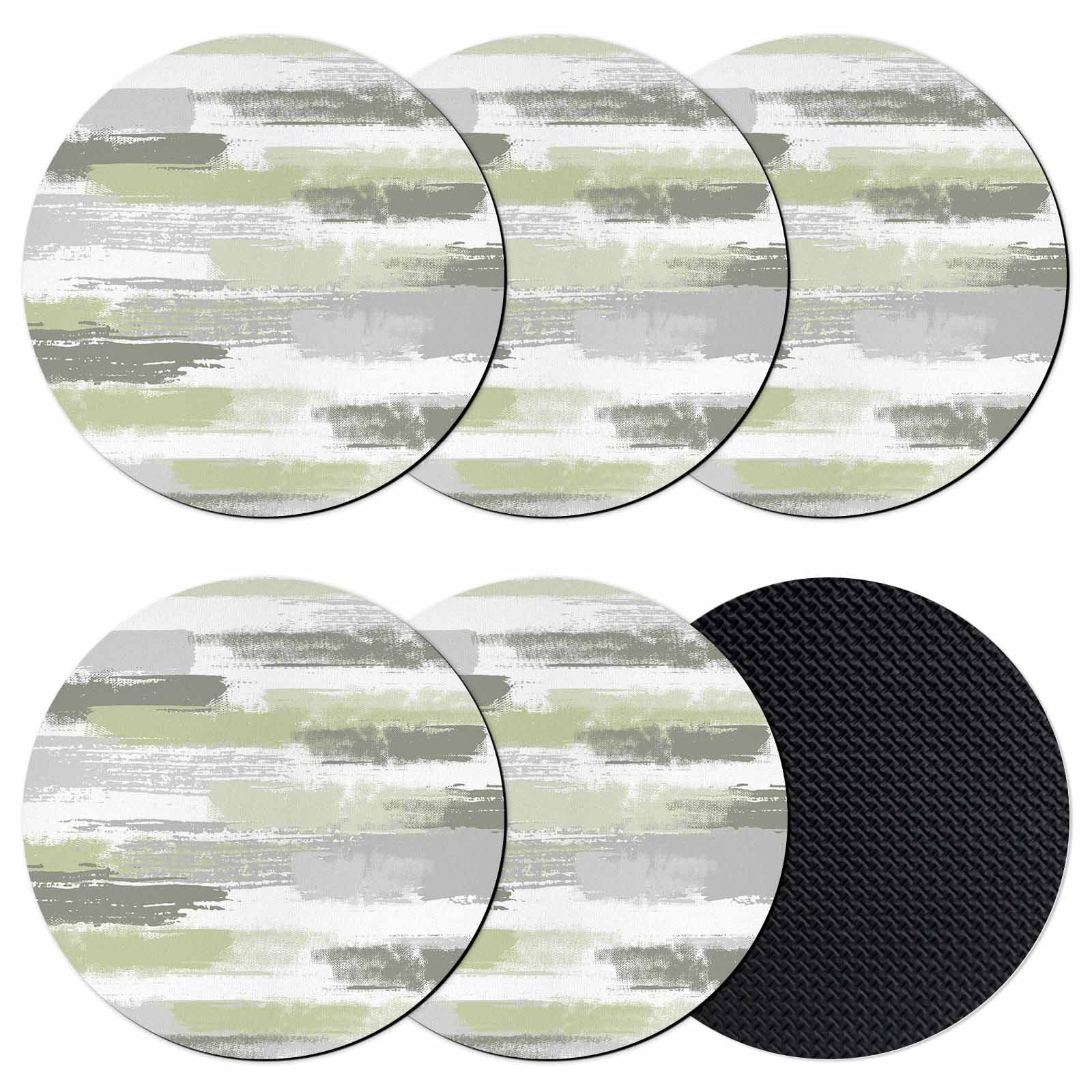 Green Abstract Coasters Set of 6, Absorbent Coasters for Drinks, Grey ...