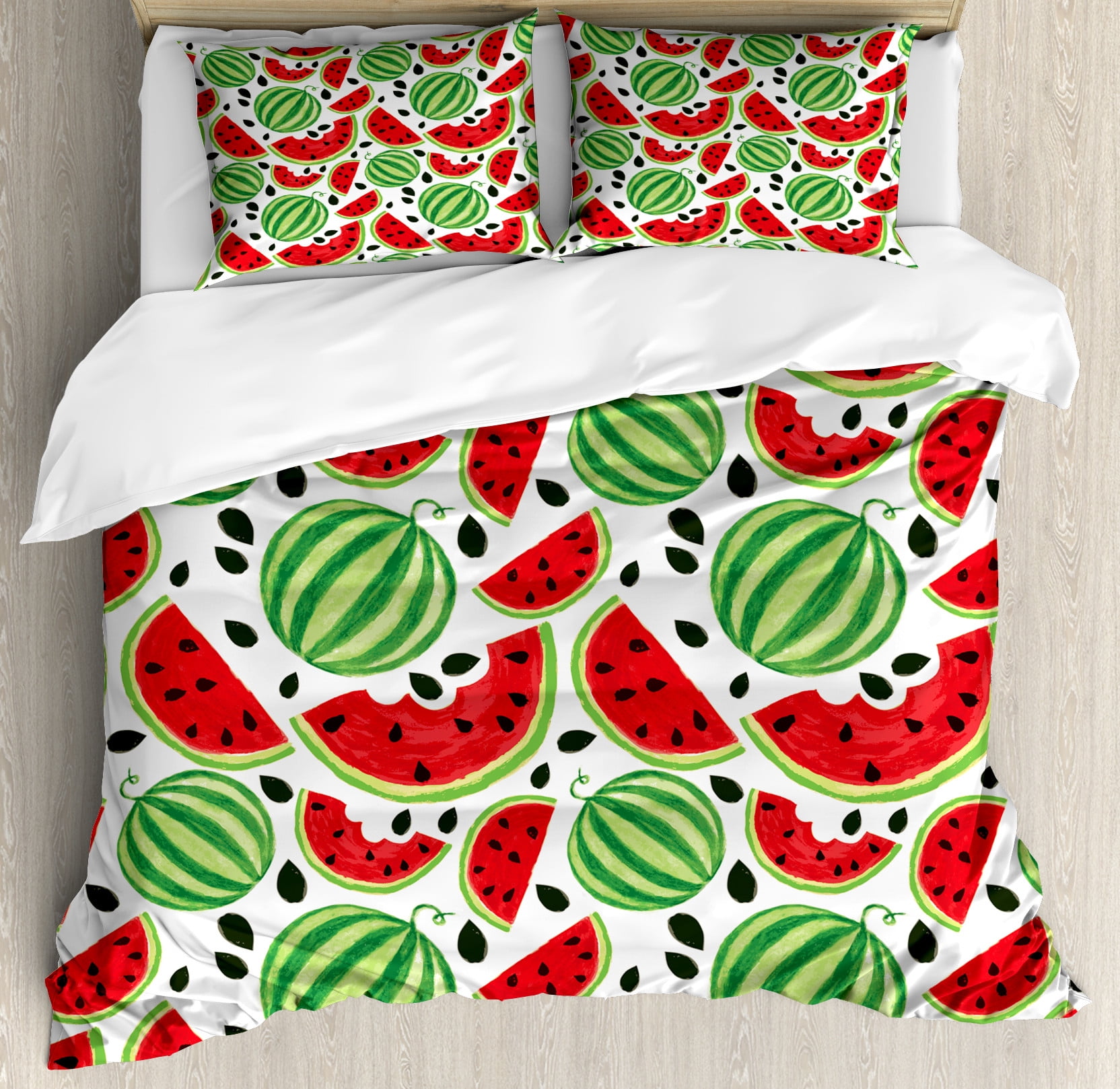 Green Abstract Duvet Cover Set, Summer Vibes Drawn Pattern of ...