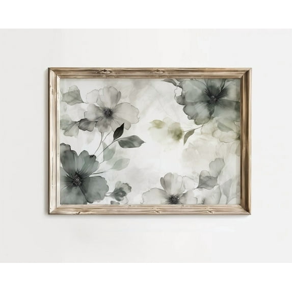 Green Abstract Flowers, Flower Poster, Spring Art, Vintage Wall Decor ...