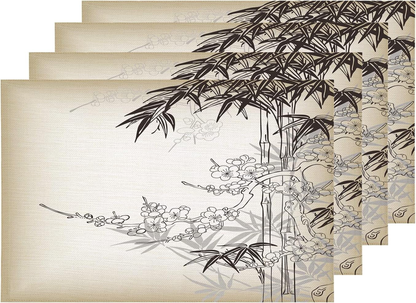 Green Abstract Japanese Placemats, Asia Bamboo Table Mat Linen Burlap ...