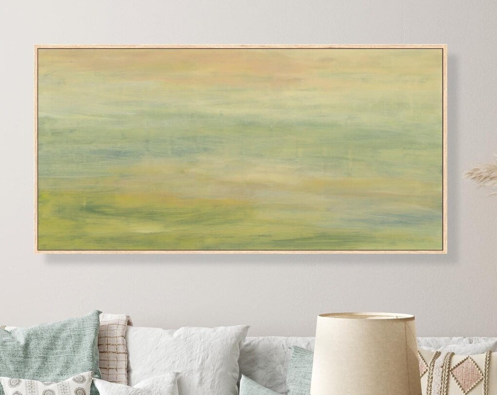 Green Abstract Landscape Wall Art Lake House Art Olive Green Long ...