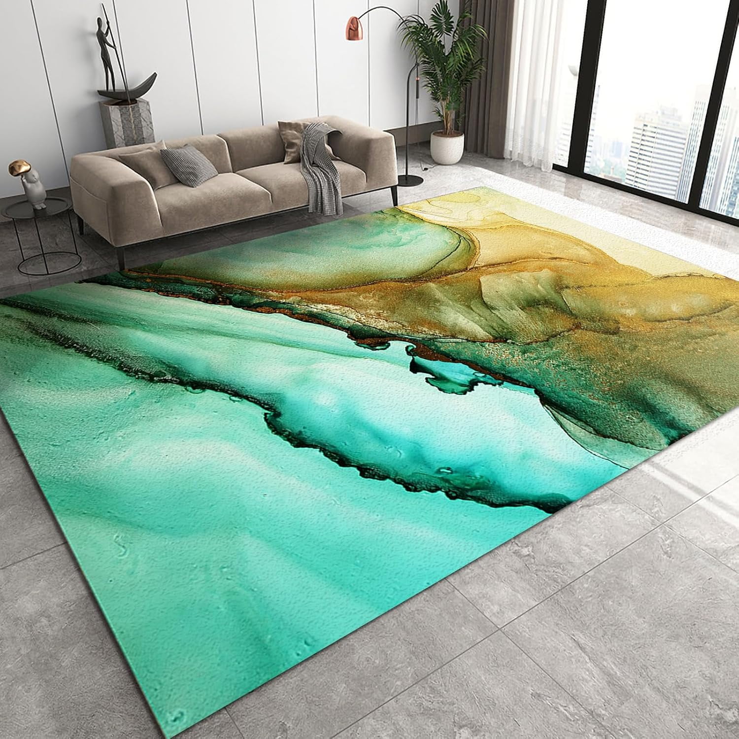Green Abstract Marble Area Rug, Simple Fashion Home Decoration Ultra ...