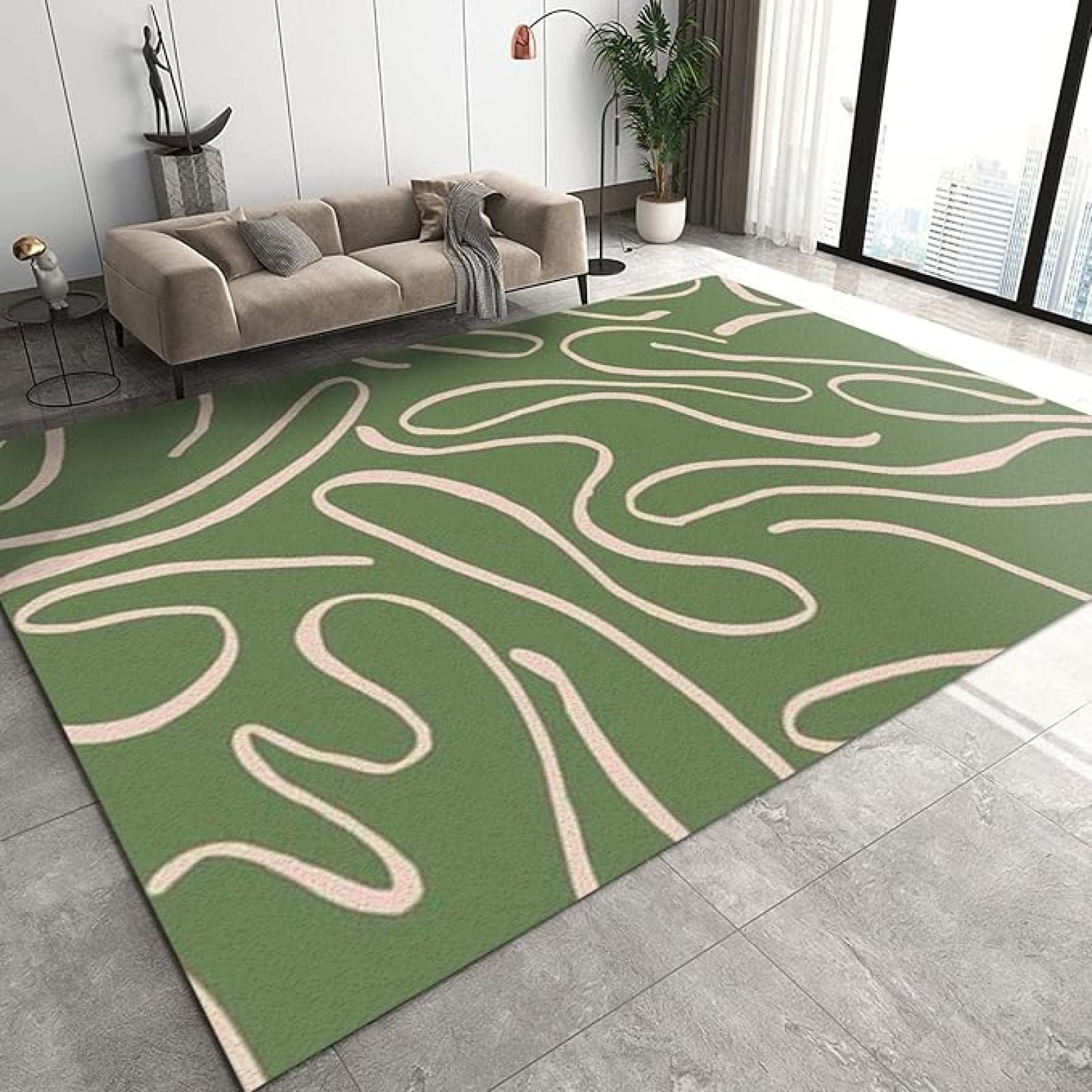 Green Abstract Stripes Area Rugs, Abstract Geometric Line Art Soft ...
