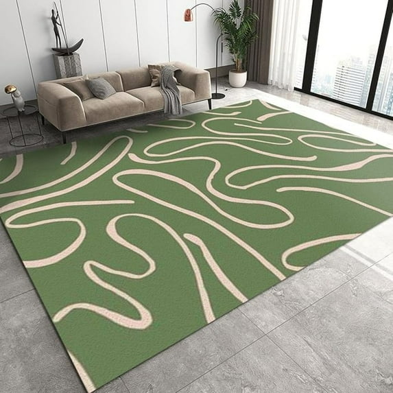 Green Abstract Stripes Area Rugs, Abstract Geometric Line Art Soft ...