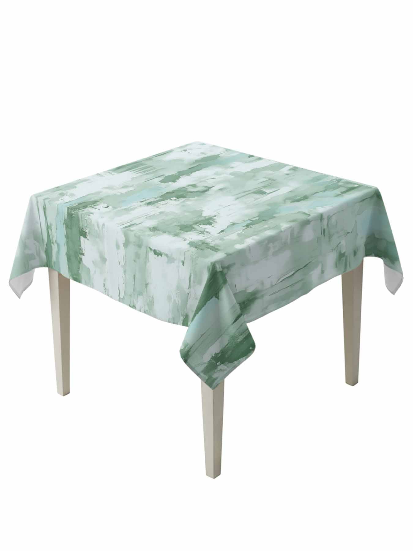 Green Abstract Table Cloth, Modern Oil Painted Art Contemporary ...