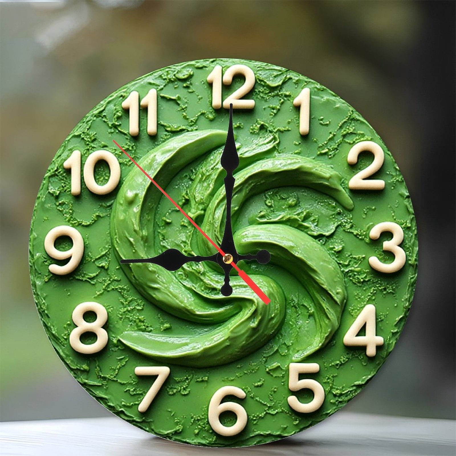 Green Abstract Wall Clock Modern Home Decor 10-Inch Silent Wooden Wall ...