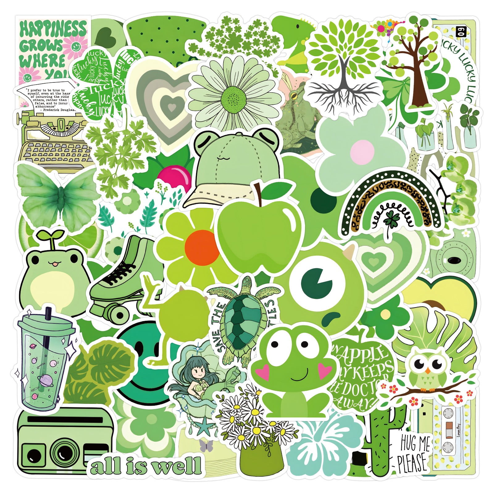 Green Aesthetic Vinyl Stickers Pack Waterproof, Durable, Cute Designs ...