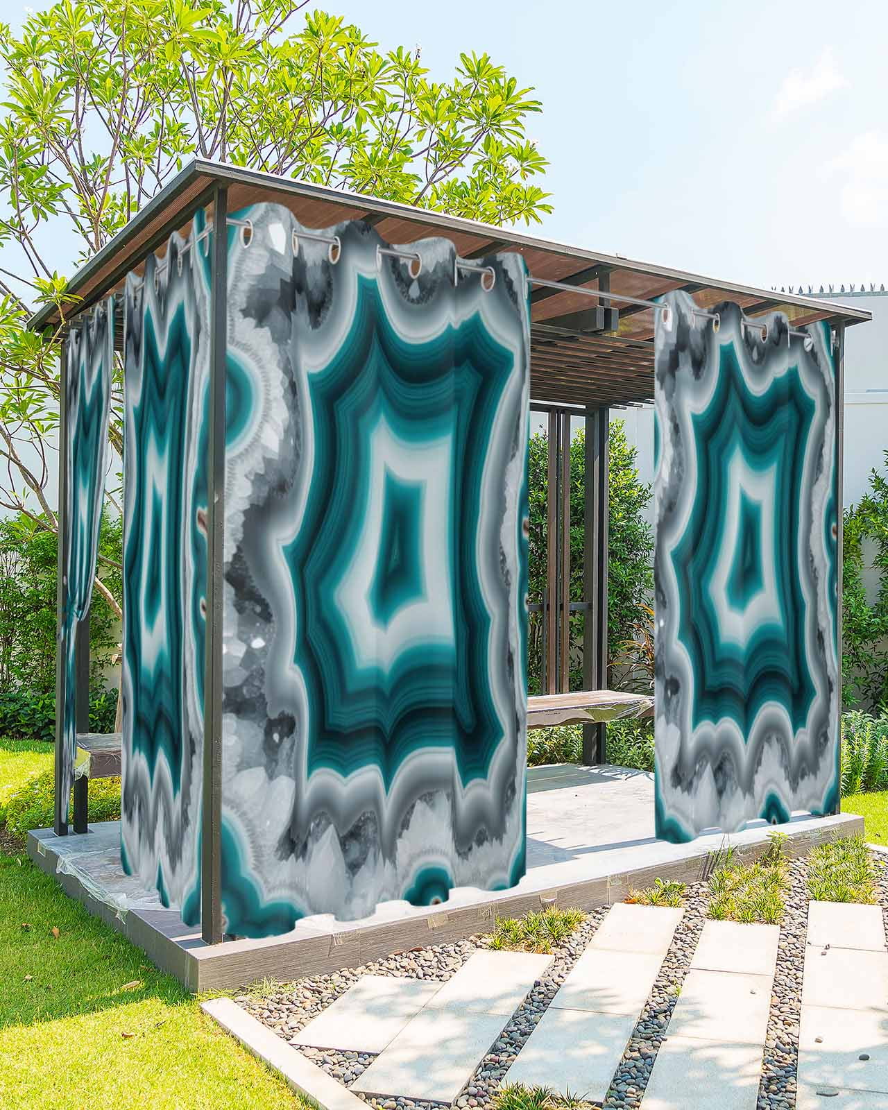 Green Agate Outdoor Curtains for Patio, Ombre Modern Abstract Art ...