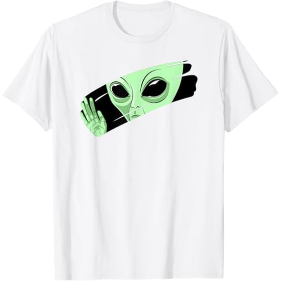 Green Alien Behind the Glass, Funny Peeking Alien, Space UFO T-Shirt ...