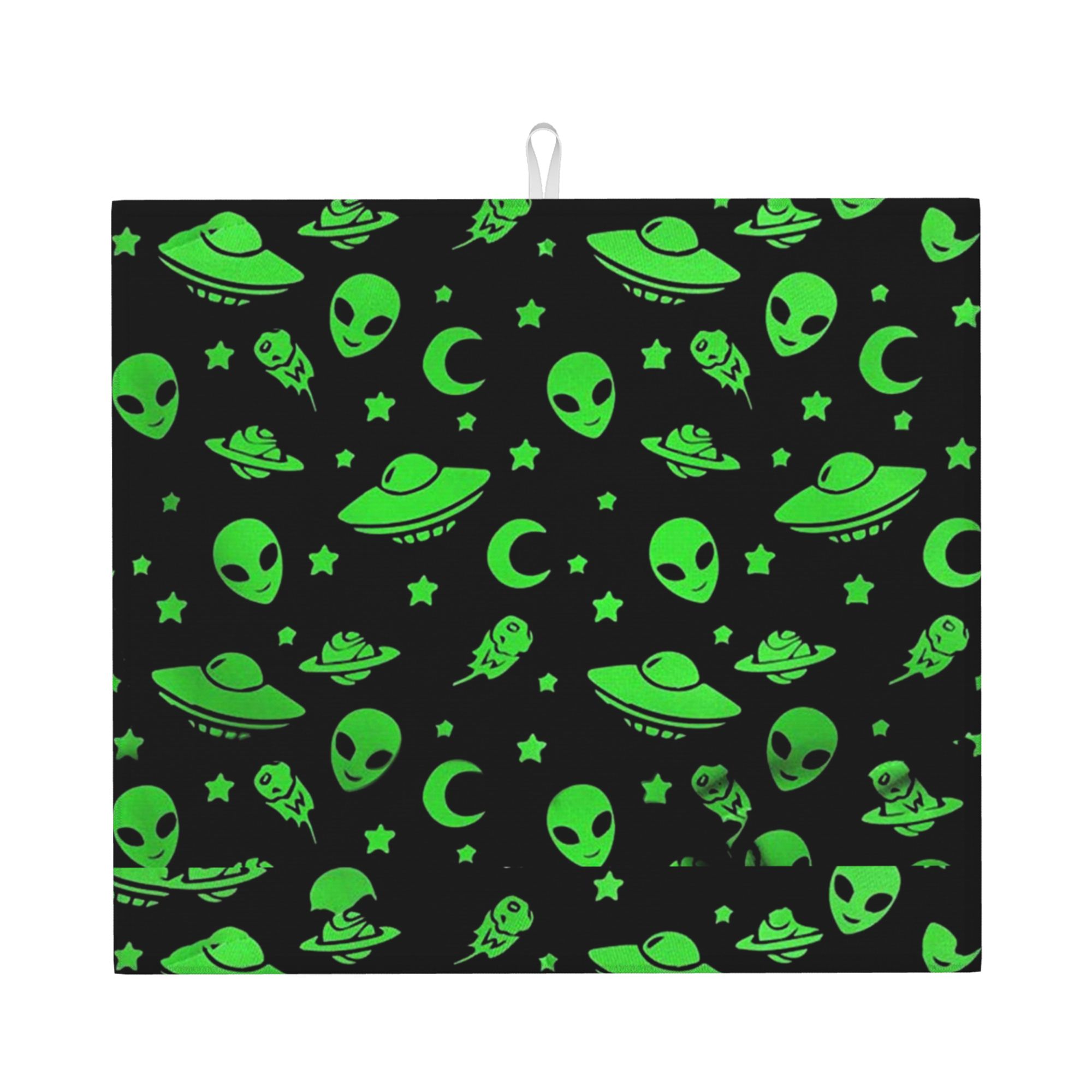 Green Alien Moon Spaceships Microfiber Kitchen Counter Mat,Dish Drying ...