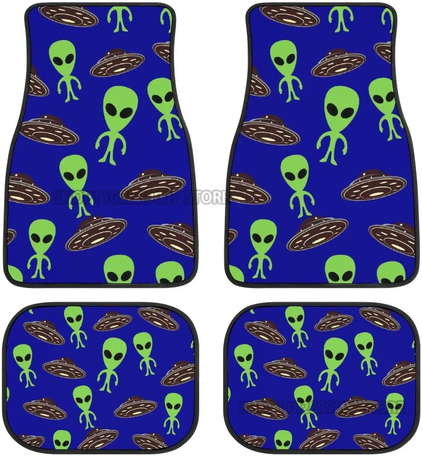 Green Alien Moon UFO Car Front Back Floor Mats Full Set of 4 Non-Slip ...