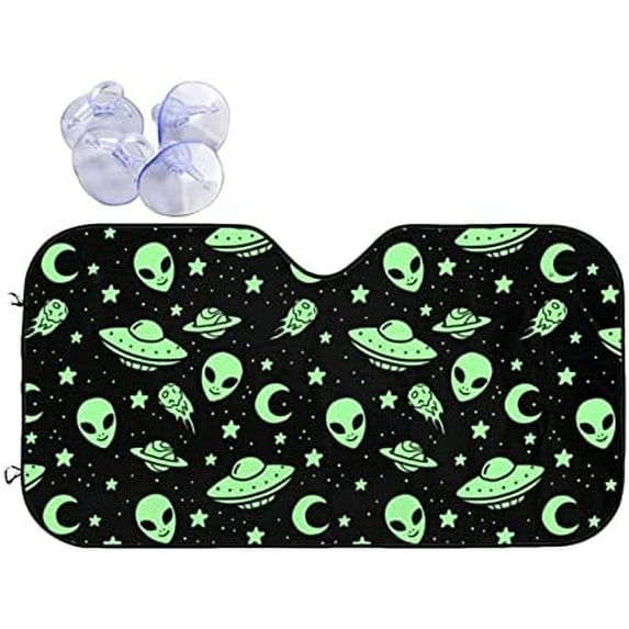 Green Alien Moon UFO Car Front Windshield Sun Shade,Auto Sunshade for ...