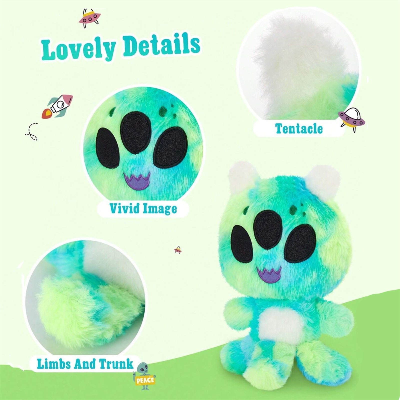 Green Alien Plush Toy, 7" Soft Cartoon Tie Dye Alien Alien Stuffed ...
