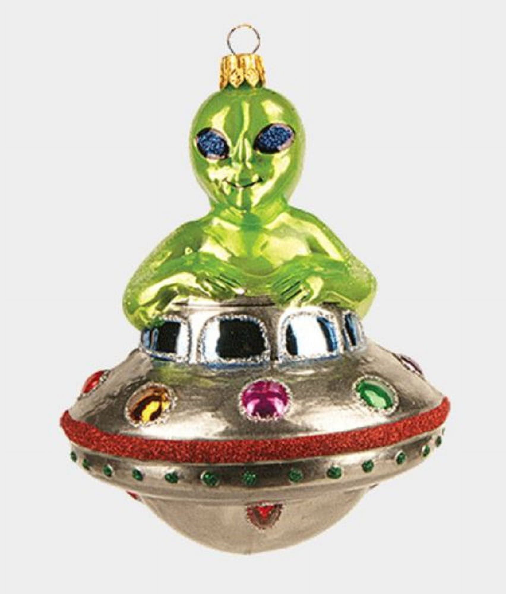 Green Alien Riding UFO Spaceship Polish Glass Christmas Tree Ornament ...