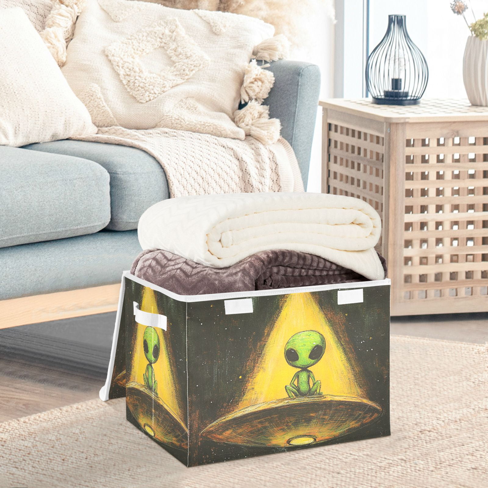 Green Alien Storage Basket Foldable Laundry Basket Shelf Kids Toy ...