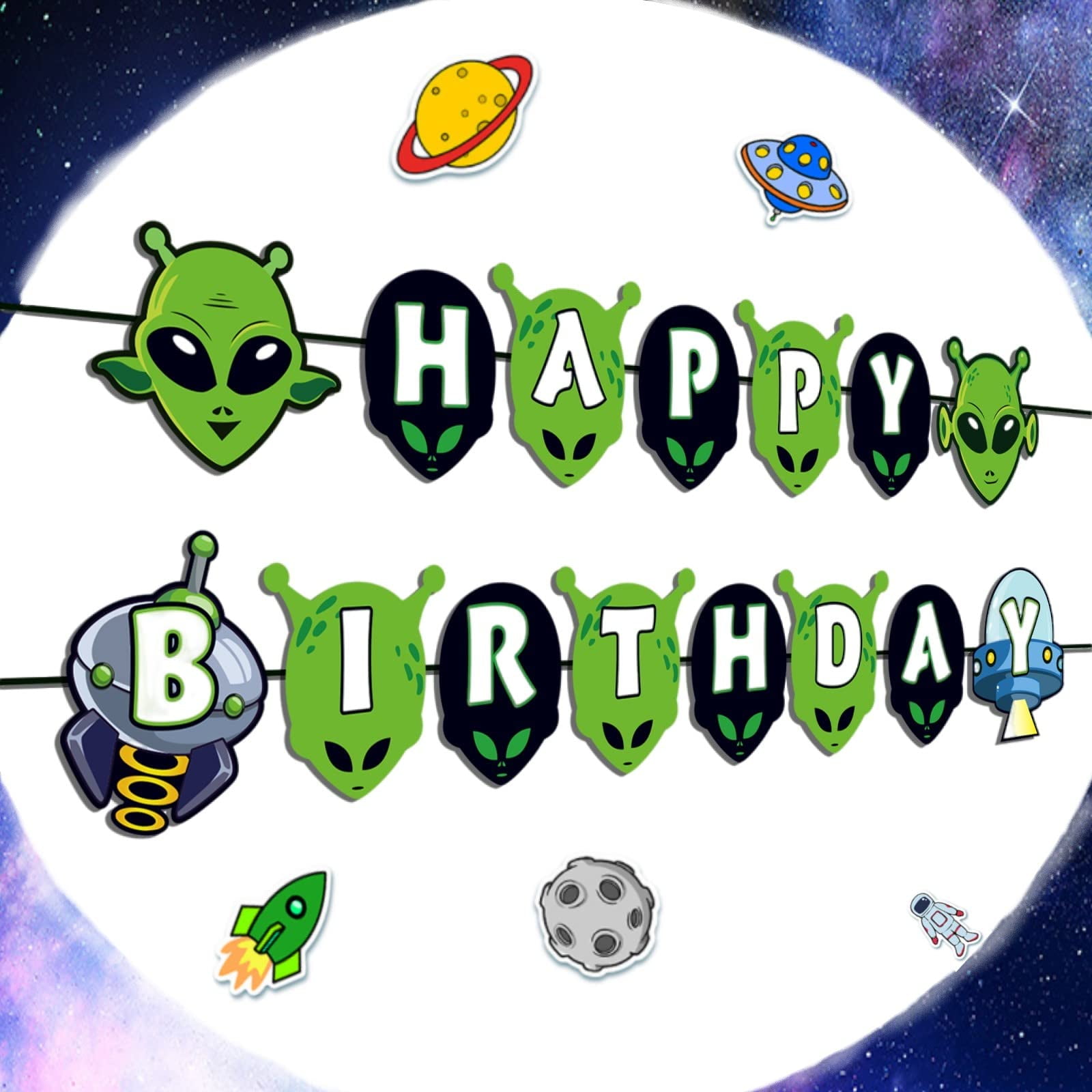 Green Alien Themed Happy Birthday Banner, Alien Avatar Banner / UFO ...