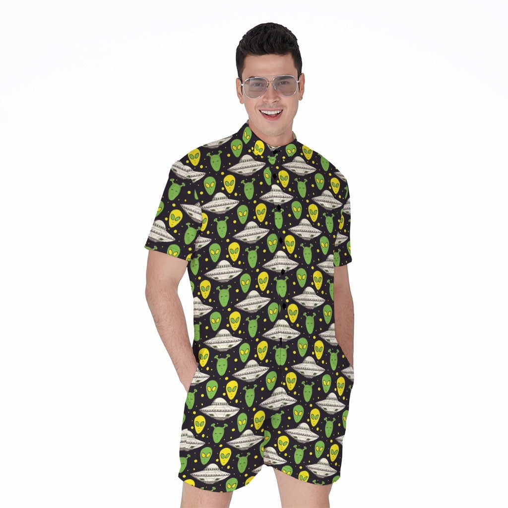 Green Alien Ufo Space Short Sleeve Men'S Rompers, Alien Ufo Space ...