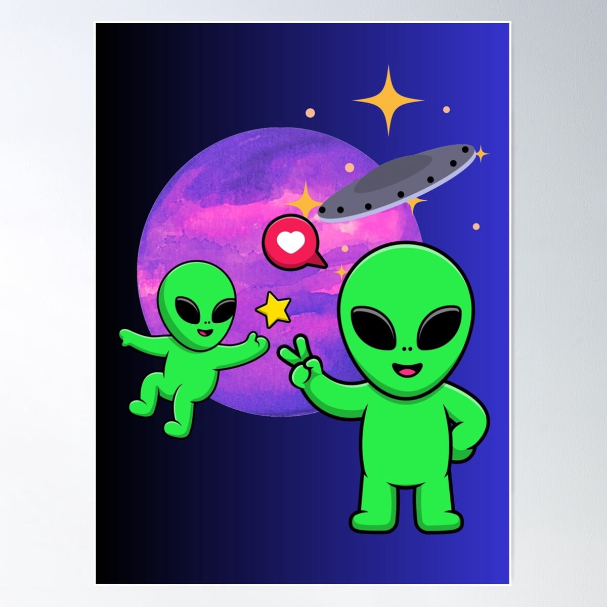 Green Aliens Poster Wall Art, Modern Wall Decor For Living Room Bedroom ...