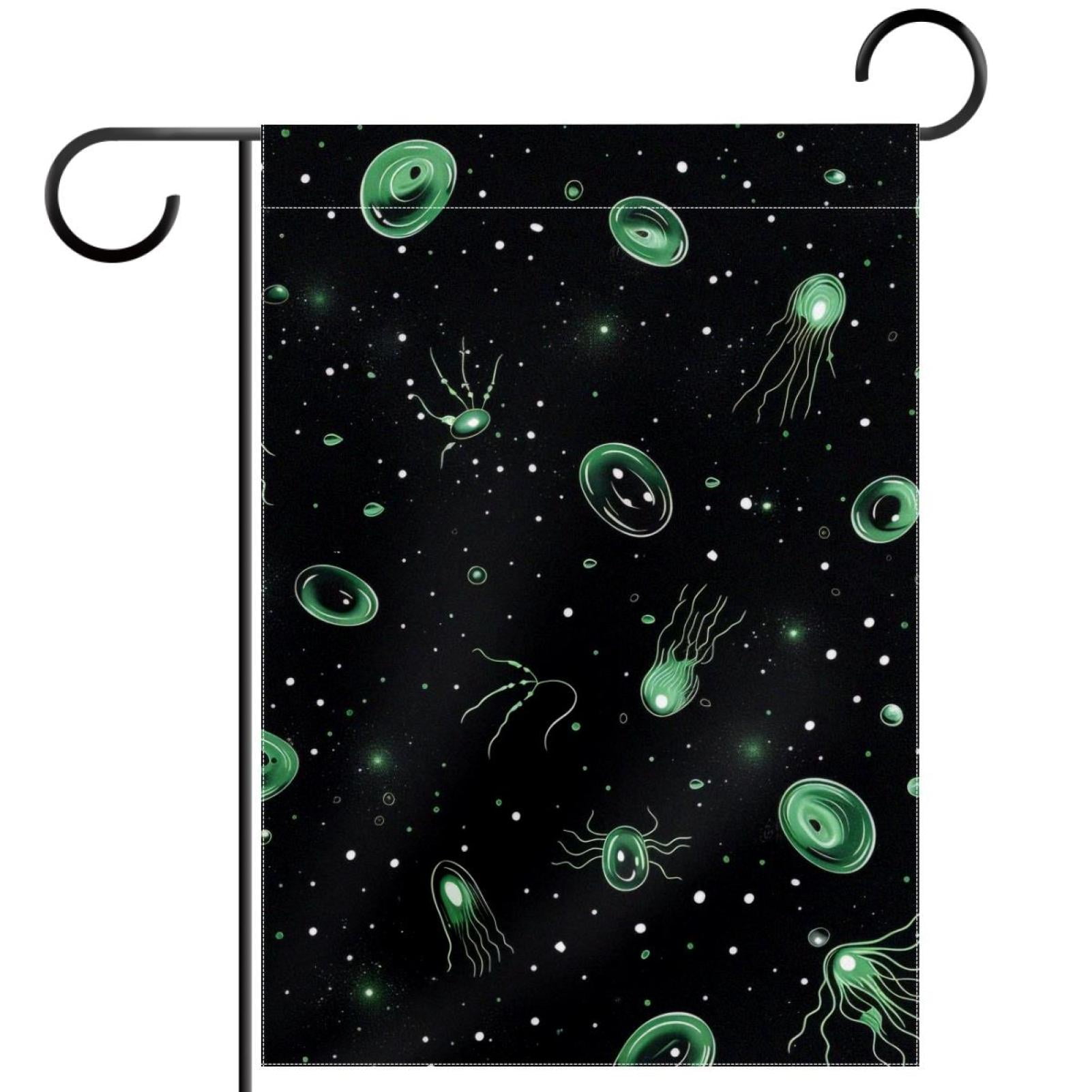 Green Aliens and Galaxy Stars Garden Flag Double Sided House Flag for ...