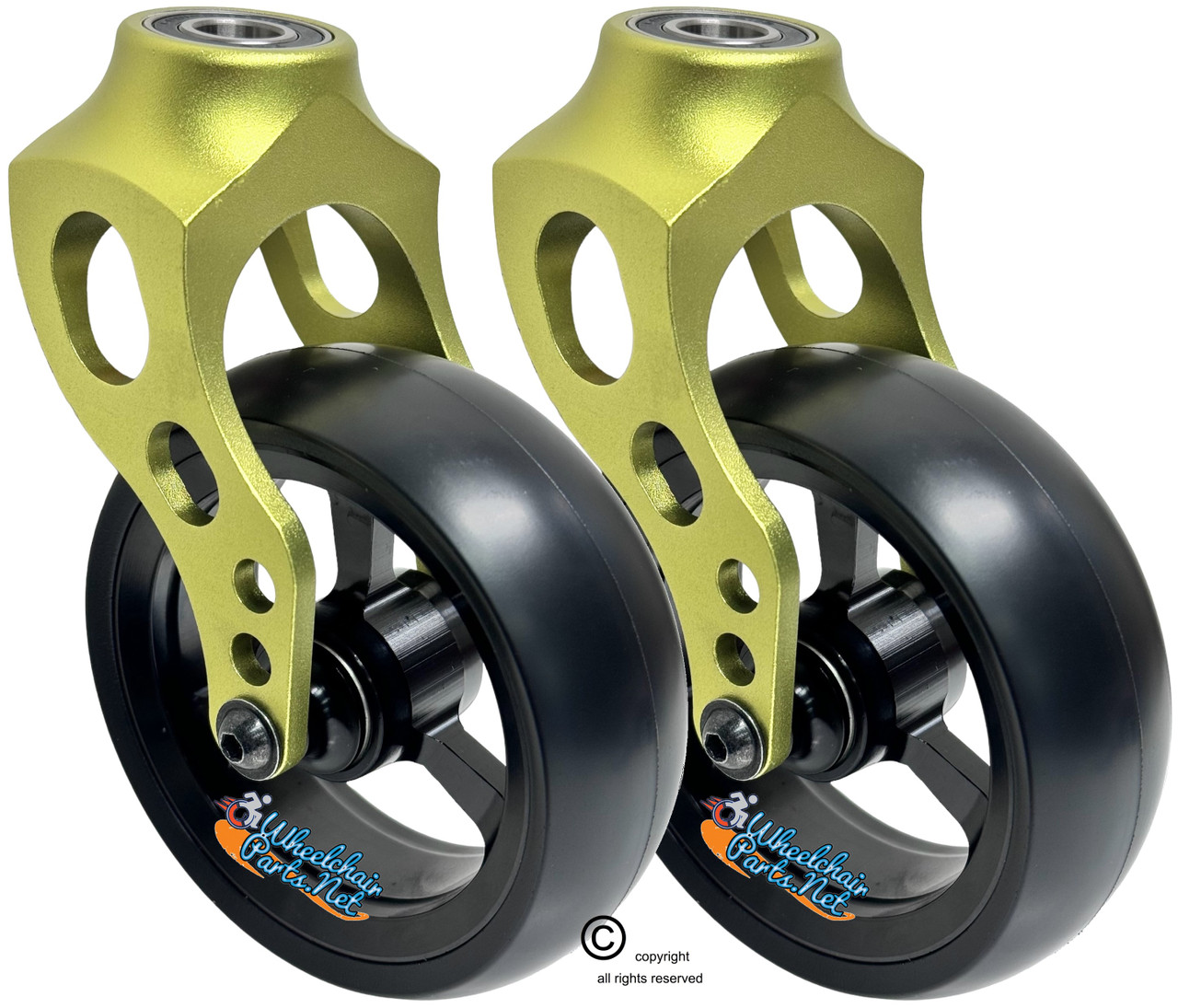 Green Aluminum Caster Fork Assembly With 4x1.40 Soft Roll Wheels in ...